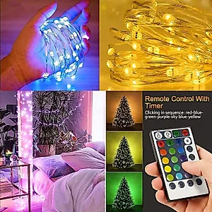 TenSteed 2 Pack Fairy String Lights,50 LED Fairy Lights Battery Operated Multicolor Changing Twinkle Lights with Remote,16.4Ft Silvery Copper Wire Firefly Lights for Party Wedding Christmas Décor