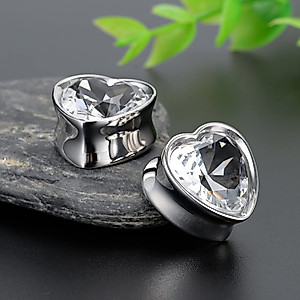 COOEAR 1 Pair Gauges For Ears Heart Style Gem Ear Tunnels And Plugs Flesh Stretchers Expander 0g to 1 Inch.