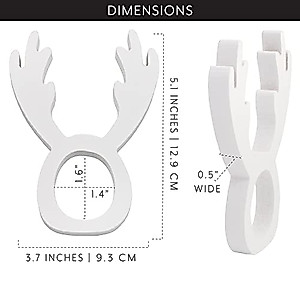 AuldHome Christmas Reindeer Napkin Rings (Set of 4, White); Wooden Holiday Napkin Holder Rings