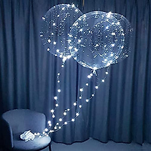 LED Light up Bobo Party Balloons kit 12 Pack-Clear 22 inchs white with Cell Batteries Included Great with Helium or air (cold white, 12 pack)