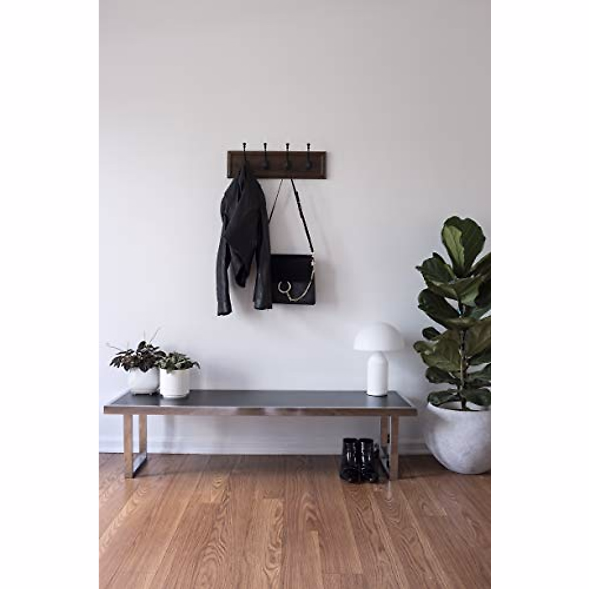 Hickory Hardware Cottage Collection Coat Rack/Hook Rail 4 Coat and Hat Hooks 20 Inch Long Medium Wood Grain with Vintage Bronze Finish