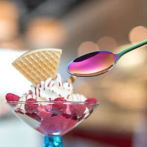 JUCOXO Long Handle Iced Tea Spoon, Stainless Steel Coffee Mixing Spoons, Long Cream Dessert Spoons Set of 4 (Multicolor), Dishwahser Safe