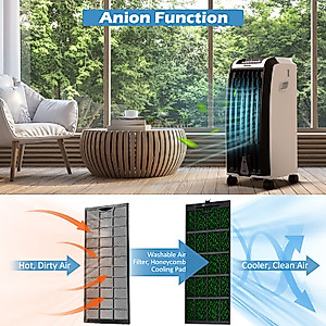 COSTWAY Evaporative Cooler, Portable Cooling Fan with Remote Control, 3-Mode, 3-Speed and 7.5H Timer Function, Include Ice Crystal Boxes, Water Tank and Casters, Bladeless Cooler for Home Office