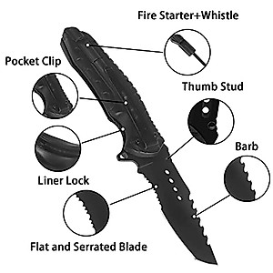 Coolseed Folding Pocket Knife 3.7” Stainless Steel Blade with Black-Oxide Coating with Nylon Handle for Camping Hunting Survival Indoor and Outdoor Activities Camping (pure black)