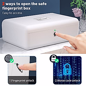 Biometric Fingerprint Storage Box,AICase Portable Cash Jewelry Security Case Lock Box Safe,Combination Lock for Car, Home,Office Travel White