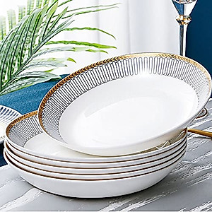 KOWMcp Dinner Plates Porcelain Dinner Plates with Golden Rim for Restaurant, Stackable Ceramic White Round Plate,Simple to Clean (Size : B)