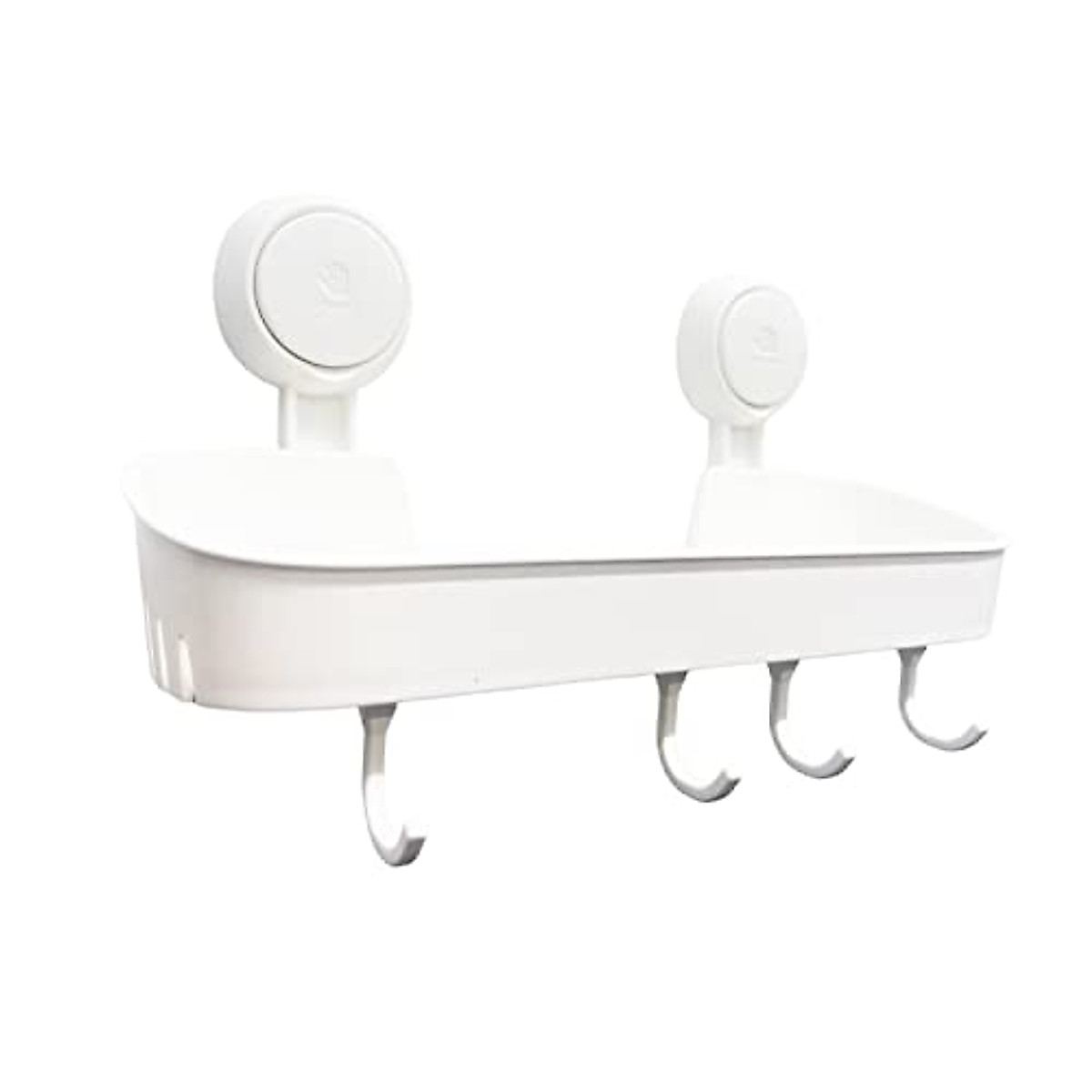 4OURVAN Spice Storage Rack Vacuum Shower Caddy with 4 Hooks Suction Cup Bathroom Kitchen Organizer Shelf Rack Shower Basket Wall Mounted Organizer for Shampoo | Spice | No-Drilling Removable Reusable