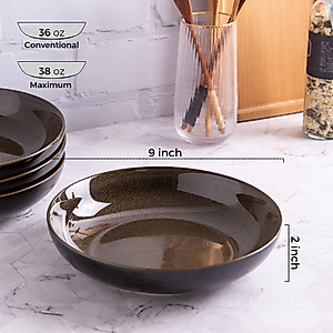 LERATIO Pasta Bowls,Ceramic 38oz Pasta Bowls,9.0" Reactive Glaze Pasta Bowl Set of 4,Microwave & Dishwasher,Oven Safe,Large Wide Serving Bowls for Salad, Dessert, Pizza,Scratch Resistant-Chestnut