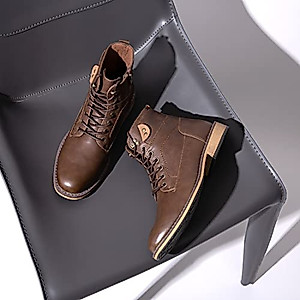 Vostey Men's Motorcycle Boots Business Waterproof Ankle Boots Casual Oxford Boots for Men (BMY8061 Brown 10)