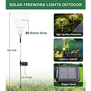 E-Kong Outdoor Solar Garden Lights 4 Pack, Upgraded 125 LEDs Outdoor Lights for Patio, Solar Fireworks Light with 2 Modes, IP65 Waterproof, Solar Pathway Lights for Yard, Garden, Walkway (Warm White)