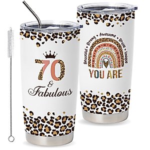 Vivulla68 Happy 70th Birthday Gifts For Women, Best Gifts Idea For 70 Year Old Woman, 1954 Birthday Gifts Women, 70 Birthday Gifts For Women Turning 70, 70 Year Old Birthday Tumbler With Lid And Straw