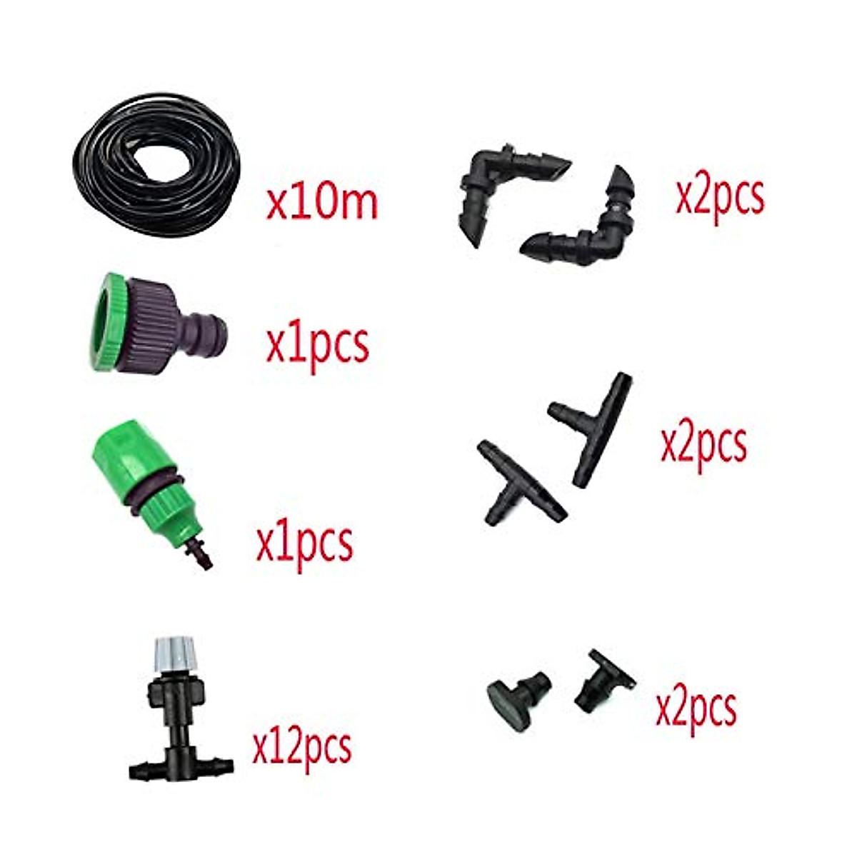 Uongfi Garden Hoses 1 Sets Fog Nozzles Irrigation System Portable Misting Automatic Watering 10m Garden Hose Spray Head with 4/7mm Tee and Connector hosing Pipe (Color : Water kit)