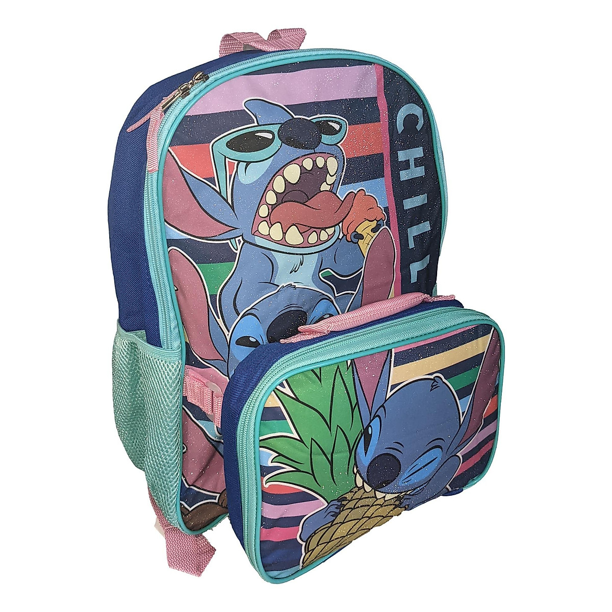 Ruz Stitch 16" Backpack With Detachable Lunch Box Black-Blue