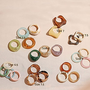 Viva Joya 24-Piece Colorful Resin Rings Set - Trendy Stackable Jewelry for Women and Teens, Sizes 6-9