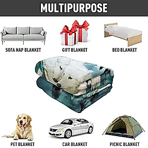 YISUMEI Wolf Dream Catcher Throw Blanket Blue Nebula White Wolf Fleece Blanket Soft Warm Cozy for Sofa Couch Bed 50"x60"