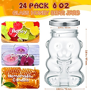 24 Pack 6 oz Glass Honey Bear Jars Glass Honey Bottles with Silver Lids Reusable Small Bear Shaped Jars Honey Bear Bottle Containers Dispenser for Candies, Baby Shower, Wedding Party Favors