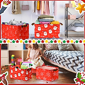 Layhit 3 Pcs Christmas Storage Bins Large Foldable Christmas Basket with Handles Xmas Tree Santa Snowflake Storage Boxes Fabric Collapsible Red Storage Basket for Cloth Toy Book Storage