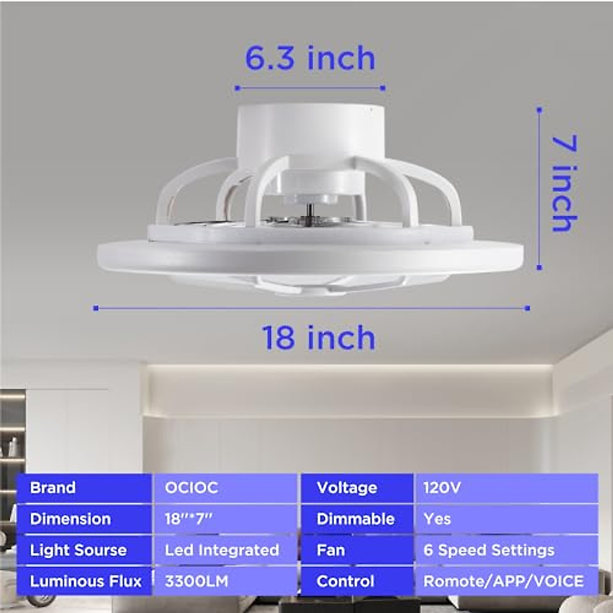 ocioc Low Profile Ceiling Fans with Lights,18 in Smart Ceiling Fans with Alexa/Google Assistant/App Control Color Changing LED-RGB Back Ambient Light for Bedroom
