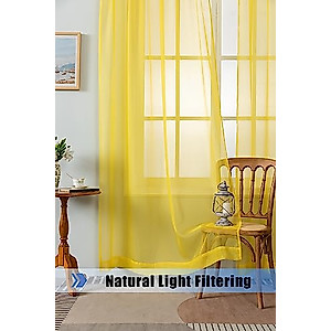 WPM Yellow Color Sheer Curtains 58" Wide x 84" Long 2 Panels Livingroom Window Treatment Rod Pocket Sheer Voile for Bedroom, Kitchen, Children Room Fully Stitched and Hemmed
