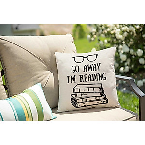 Book Lover Reading Books Club Librarian Black Glasses Go Away I'm Reading Cotton Linen Throw Pillow Case Home Decorative Cushion Cover for Sofa Couch Bedding 18x18 Inches
