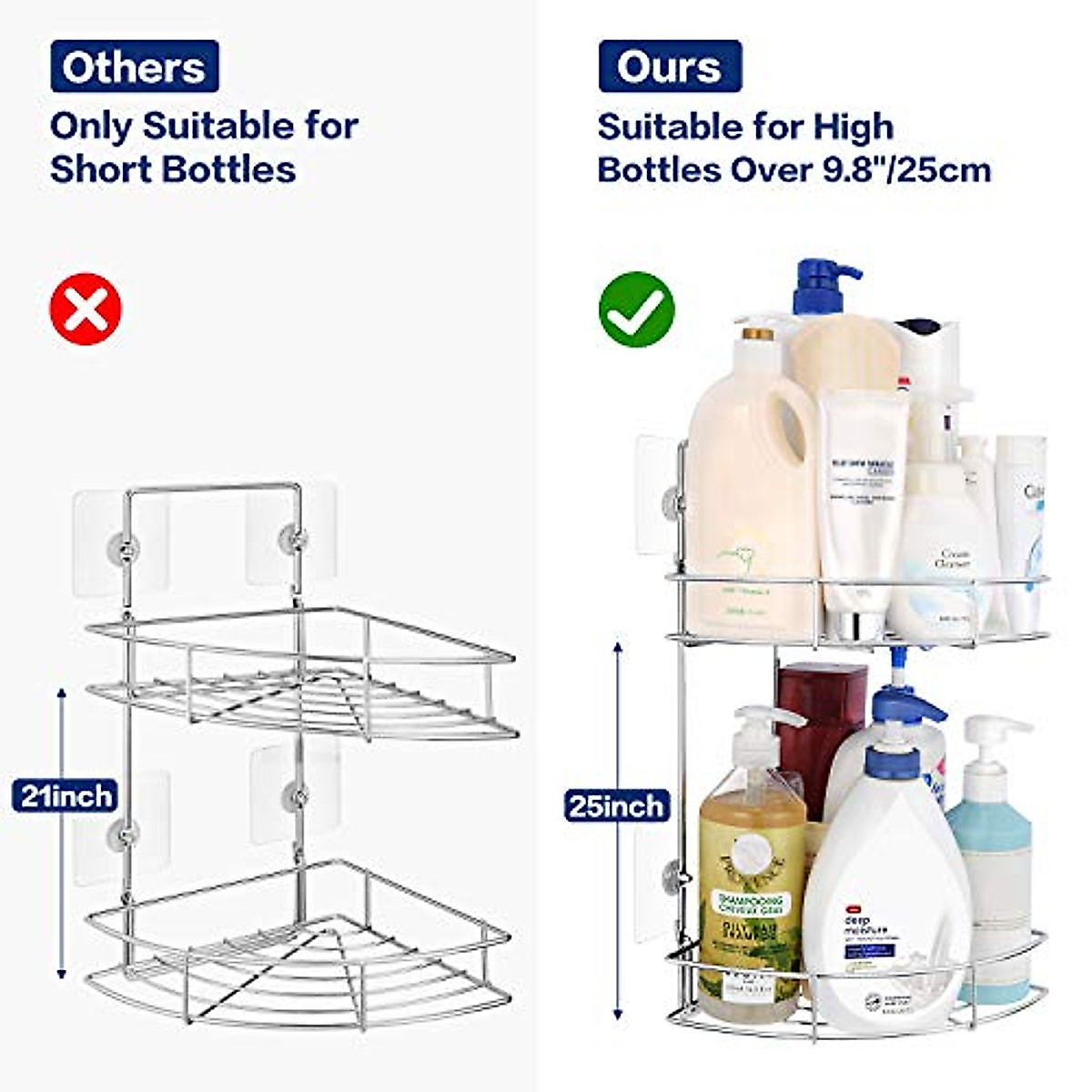 Oak Leaf Corner Shower Caddy, Shampoo Holder for Non 90° Corners, Bathroom Shower Organizer, Corner Shower Shelf, 2 Tier, Adhesive or Wall Mounted, Rustproof, Chrome Finished