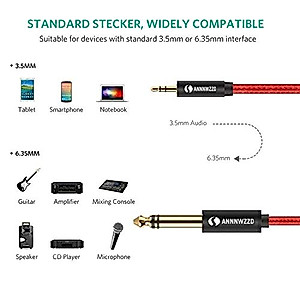 ANNNWZZD 1/8 to 1/4 Stereo Cable, 3.5mm to 1/4 Cable Male to Male Stereo Jack Cables for Guitar, iPod, Laptop, Home Theater Devices, Speaker and Amplifiers 6ft/2m