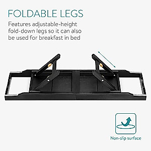 Navaris Bed and Bath Tray - Wooden Rack with Folding Legs - Bamboo Bathtub Caddy Bridge Shelf with Book or Tablet Stand - Black