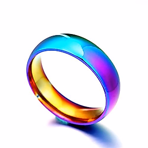 Nongkhai shop Hematite Titanium Steel Rainbow Colorful Rings Engagement Wedding Band Jewelry (ุ6)