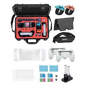 DEVASO Accessories Bundle for Nintendo Switch: Deluxe Waterproof Travel Case,Case & Screen Protector,Wireless Controller,Joystick Cap