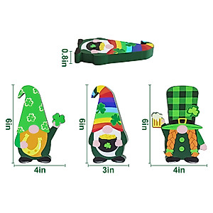 St Patricks Day Decorations Gnomes 3 Pcs, Lucky Tomte Swedish Scandinavian Wooden Table Signs Irish Shamrock Farmhouse Gift for Home, Tiered Tray Decor Party Supplies