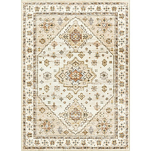 Roxstand Washable Rugs 8x10, Ultra-Thin Non-Slip 8x10 Area Rugs for Living Room, Soft Vintage Large Area Rug, Foldable Farmhouse Bedroom, Dining Room Rug (Light Brown/Beige, 8'x10')