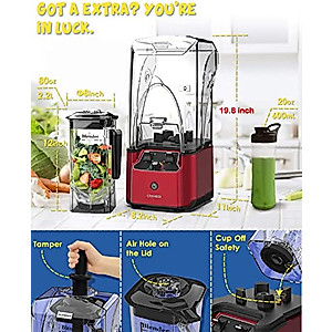 CRANDDI Commercial Quiet Blender, 2200 Watt Professional Countertop Blender with BPA-FREE 80oz Pitcher, Built-in Pulse & 15-speeds Control, Smoothie Blender for Commercial and Home 110V (Red)