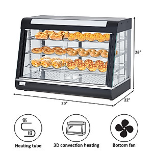 35" Food Warmer Commercial, Countertop Pizza Warmer 3-Tier with LED Lighting & Removable Shelves, Food Display Warmer for Restaurant