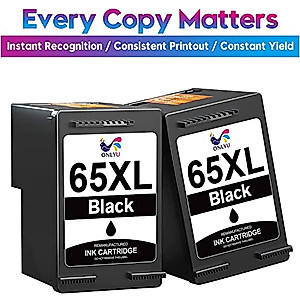 65XL Black Ink Cartridge High Yield Replacement for HP 65 Black Ink Cartridge Works with HP Deskjet 3772 3755 3700 3722 3752 2600 2622 2652 Envy 5055 5000 5070 5052 5014 Printer (2 Black)