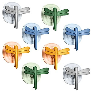 DI QIU REN 8 Pack Kitchen Storage Wall Hook Bag Seal Clip Multifunction Dragonfly Hooks Bathroom Heavy Duty Self Adhesive Hooks Waterproof Rustproof for Kitchen, Bathroom, Home, Office