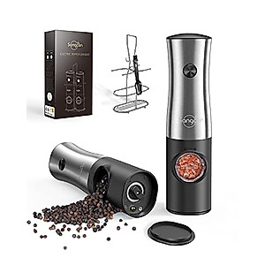 Sangcon Electric Salt and Pepper Grinder Set - Automatic Pepper Mills with LED Light - Battery Operated Salt and Pepper Shakers with Stand & Sangcon 5 in 1 Blender and Food Processor Combo for Kitche