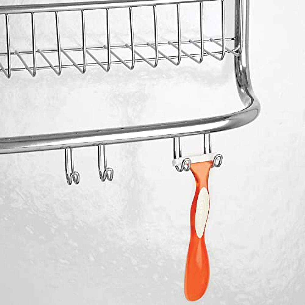 mDesign Metal Shower Door Hanger Caddy Basket, Bathroom Wall Hanging Organizer Shelf, Built-In Hook, 3 Tier Shelves for Shower Stalls, Holds Shampoo and Body Wash, Extra Large, Omni Collection, Chrome