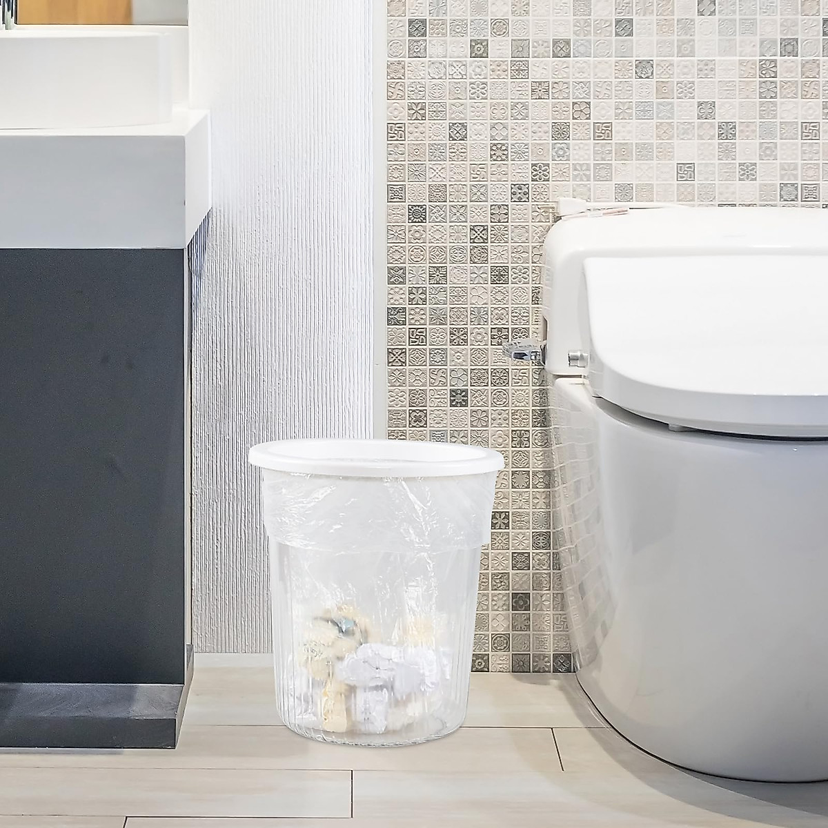 Kiddream 10 L Small Trash Can with Pressure Ring, Clear Garbage Bin, 4 Packs