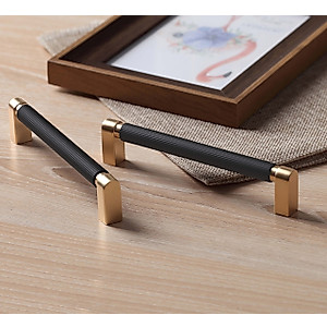 CILEYTION 10 Pack Black and Gold Door Handles, 5 Inch Hole Centers Gold Cabinet Handles, Gold Dresser Handles and Kitchen Cabinet Hardware