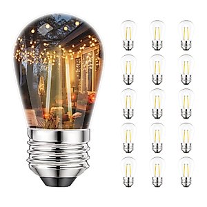 Svater 15 Pack 2W S14 Replacement LED Bulbs for Outdoor String Light, Dimmable Plastic Vintage Edison Bulb Lights, E26 Base,IP65 Waterproof, Warm White 2700K