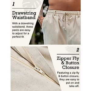 COOFANDY Men's Linen Cotton Pants Drawstring Waist Modern Waistband Trousers (Khaki, L)
