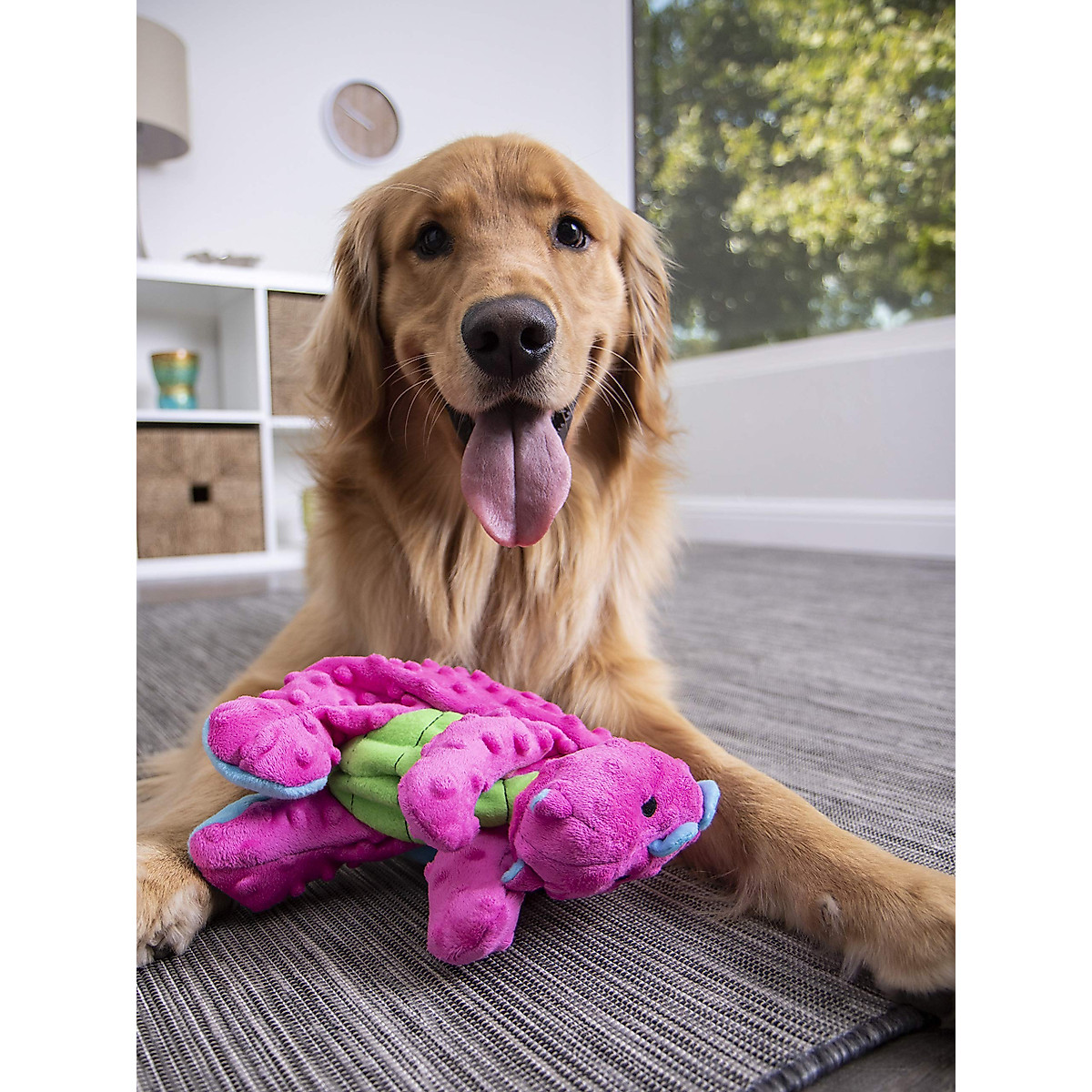 goDog Bubble Plush Dragons Squeaky Dog Toy, Chew Guard Technology - Pink, Large