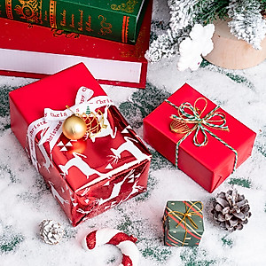 WRAPAHOLIC Reversible Christmas Wrapping Paper - Mini Roll - 17 Inch X 33 Feet - Red Reindeer and Solid Red Design with Metallic Foil Shine for Chrsitmas, Holiday, Party Celebration