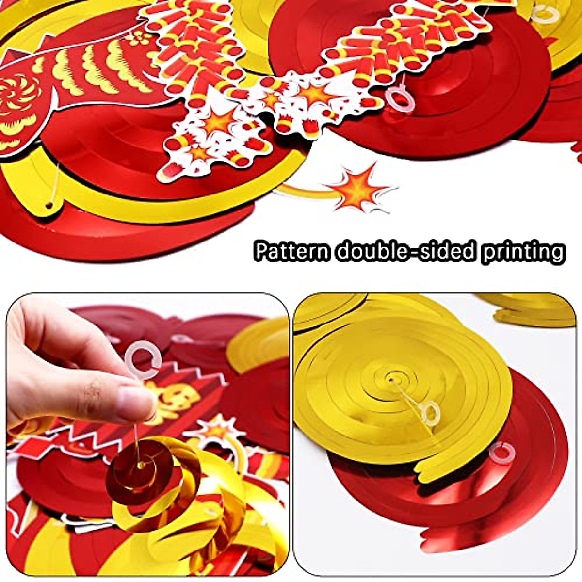 Chinese New Year Decoration Hanging Swirls, 30Pack 2023 Year of rabbit Ornaments Chinese Fu Character Décor Chinese Spring Festival Party Supplies