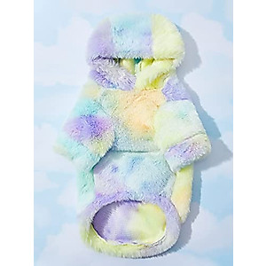 QWINEE Tie Dye Dog Coat,Dog Warm Soft Winter Hoodie,Puppy Sweatshirt Clothes for Cat Small Medium Dog Girl Boy Multi-Colored Medium