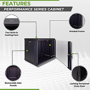 NavePoint 9U Server Cabinet Wall Mount Rack Enclosure Includes 2 Fans, Locking Glass Door, Removable Side Panels – 9U Network Cabinet 17.7” Deep, 19 Inch Server Rack for IT and A/V Equipment