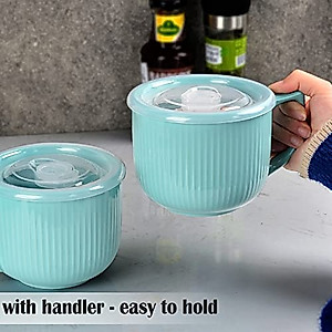 ZEBERBO Soup Bowls, 32 Ounce Soup Bowl with Handles, 2packs 5 inch Jumbo Soup Mug with Handle/Lid, Cereal Bowl for Oatmeal, Gumbo, Salad, Ceramic Soup Cup, Microwave & Oven Safe