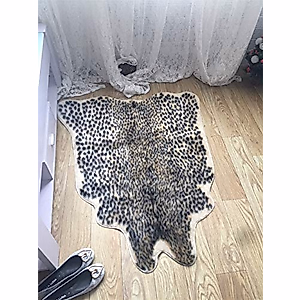 Leopard Print Rug Faux Fur Cheetah Rug Cowhide Animal Skin Mat Carpet for Office, Livingroom, Bedroom Non-Slip Home Decor 40x37Inch/ 3.2x3.1Ft