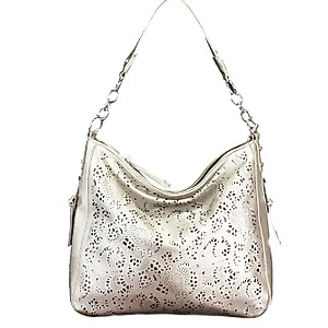 Zzfab Laser Cut Bling Hobo fashion CCW Bag Faux Leather Concealed Carry Purse Pewter