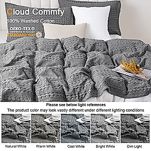 PHF 100% Cotton Waffle Weave Blanket King Size - Washed Soft Lightweight Blanket for All Season - Breathable and Skin-Friendly Blanket for Couch Bed Sofa 108"x90" - Dark Grey